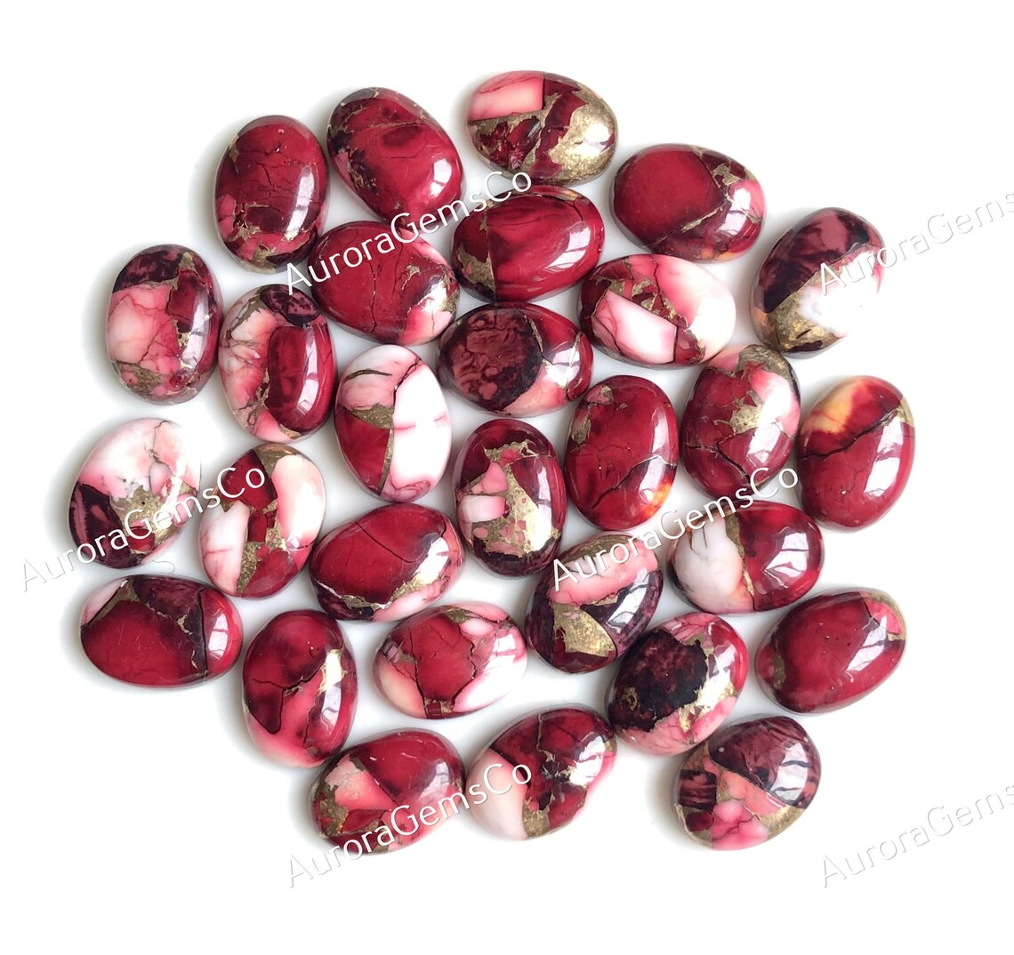 Kingman Red Rose Dahlia Mohave Copper Turquoise Oval Cabochon Lot ...