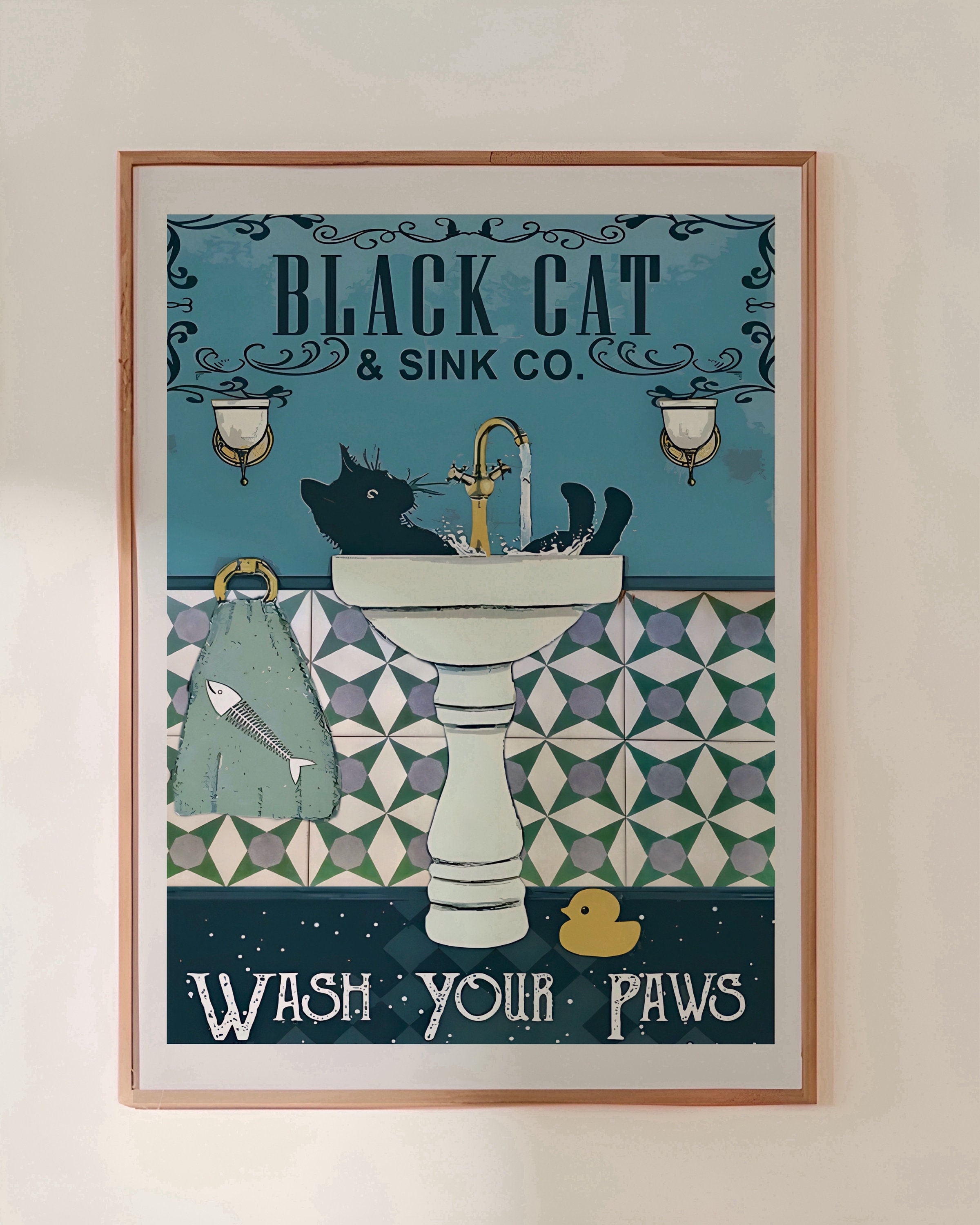 Vintage Poster, Art Deco. Black Cat ‘wash Your Paws'. Art Print ...