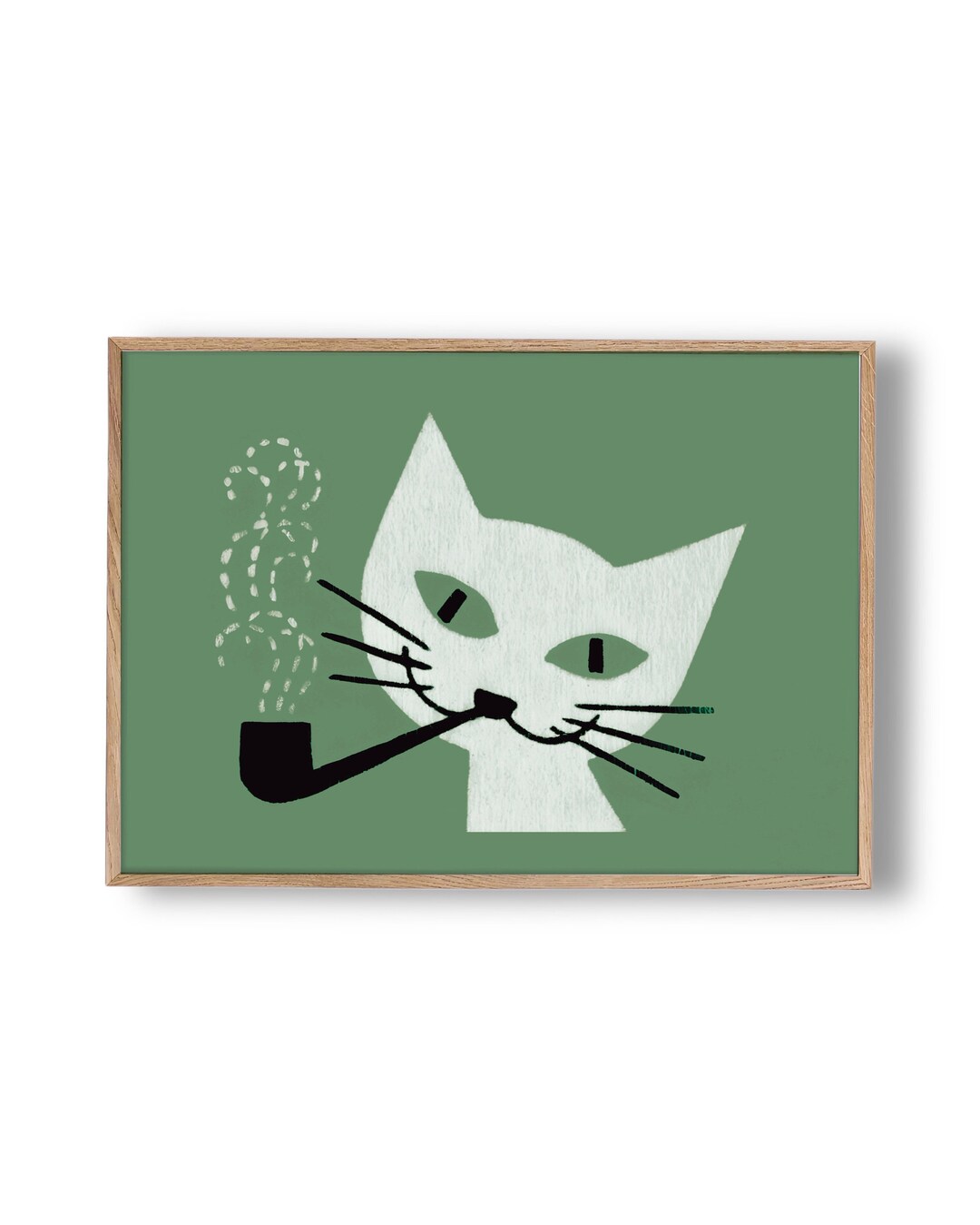 Mid Century Cat Smoking Pipe Illustration Art Print. Digital Download ...