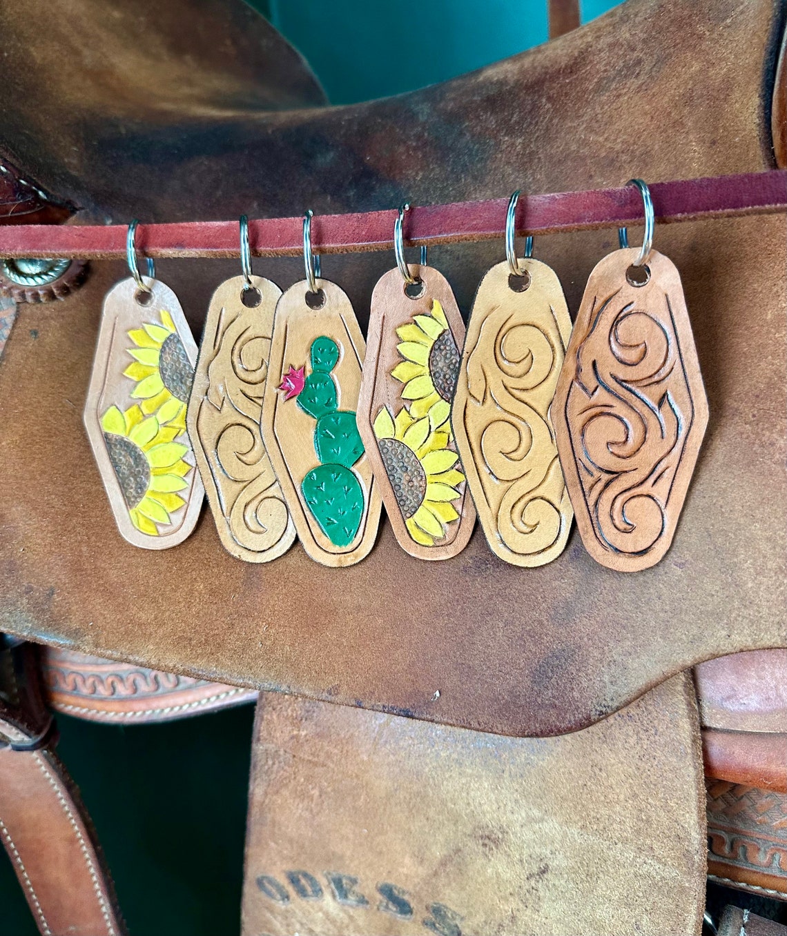 Tooled Leather Keychains - Etsy