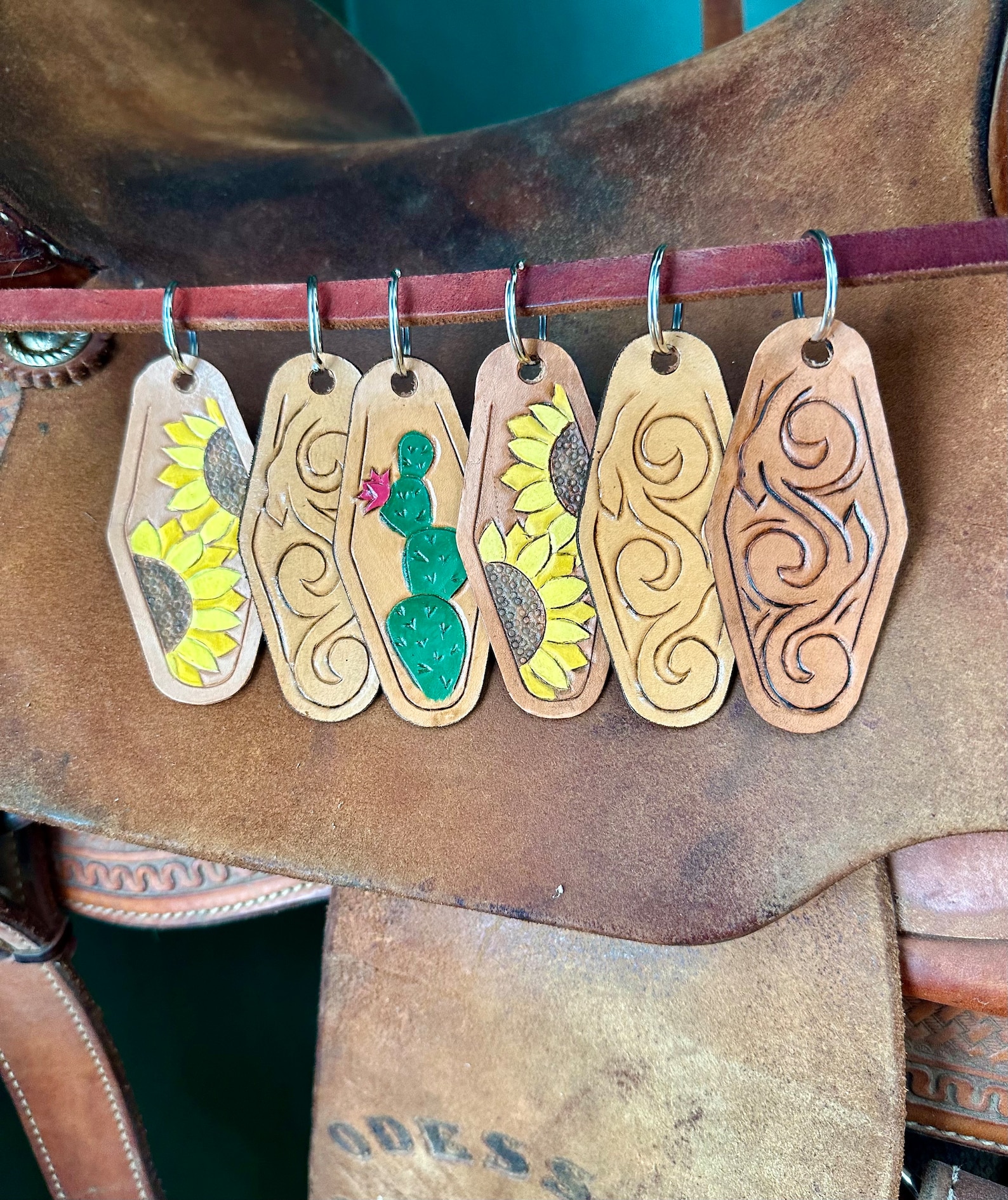 Tooled Leather Keychains - Etsy