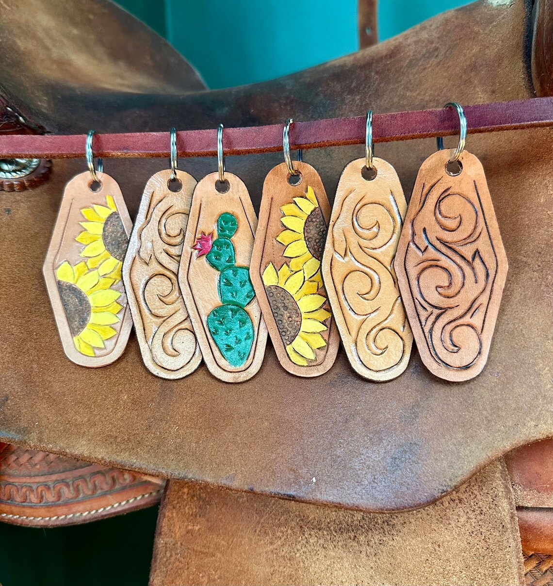 Tooled Leather Keychains - Etsy