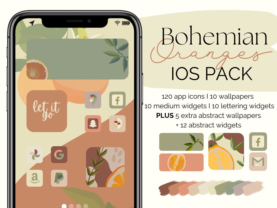 Bohemian Orange Wallpapers, Widgets and iPhone Icon Pack I Botanical ...