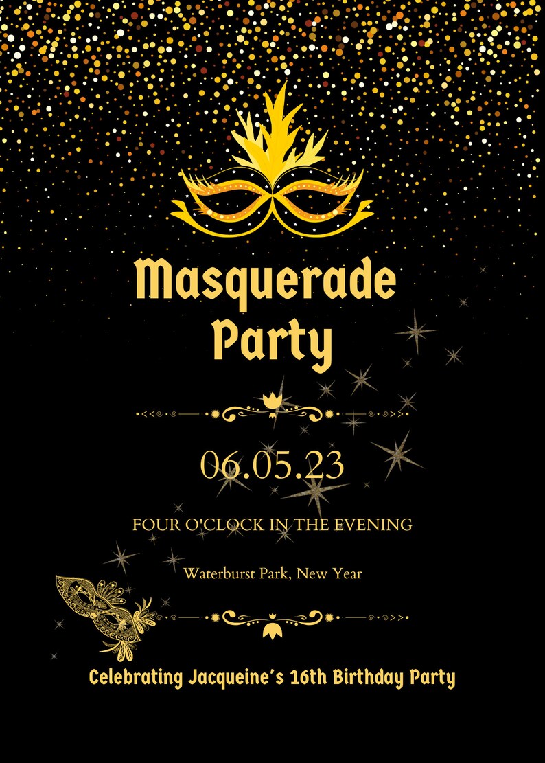 Masquerade Theme Birthday Party Invitation, Masquerade Birthday Invite ...