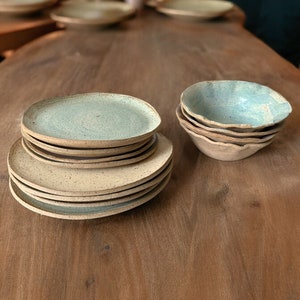 12pc Plates & Bowls Set,rustic Pottery Plates, Very Rustic, Set for 4 ...