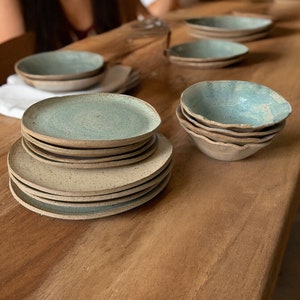 12pc Plates & Bowls Set,rustic Pottery Plates, Very Rustic, Set for 4 ...