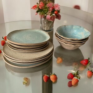 12pc Plates & Bowls Set,rustic Pottery Plates, Very Rustic, Set for 4 ...