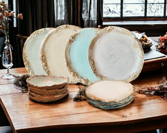12pc Plates & Bowls Set,rustic Pottery Plates, Very Rustic, Set for 4 ...