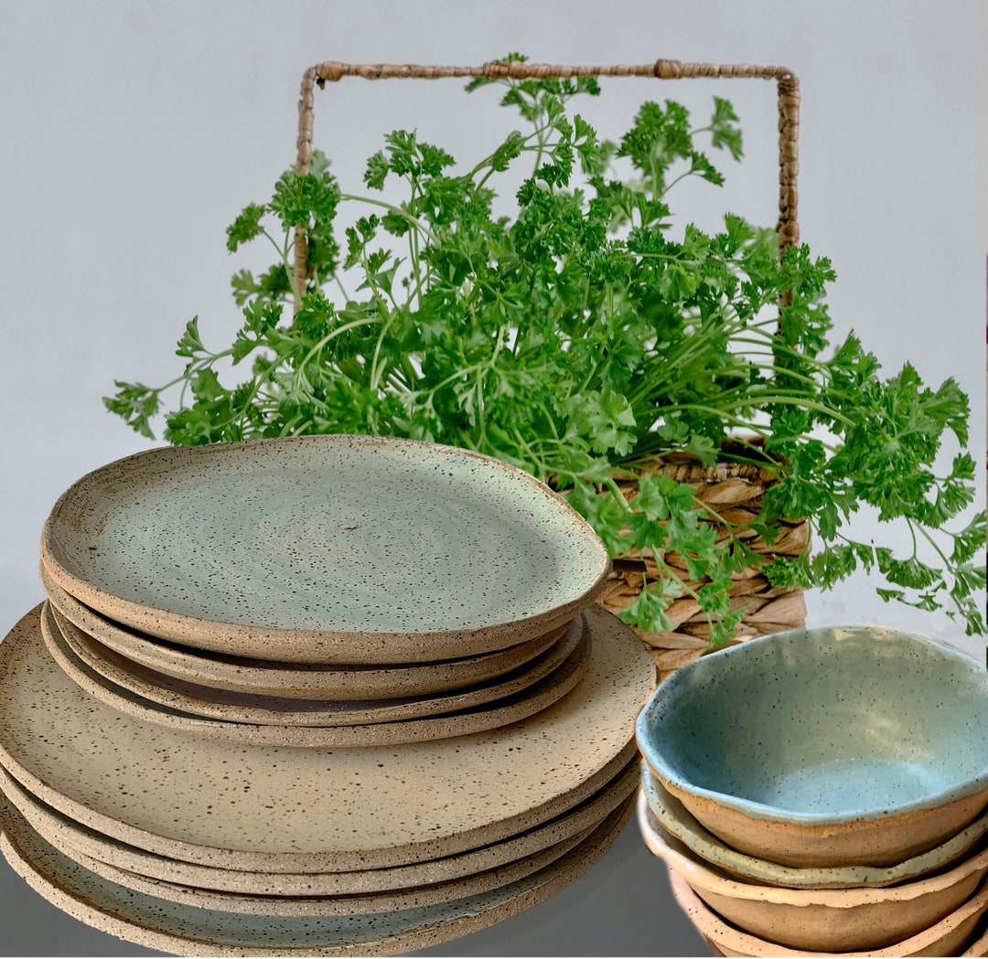 12pc Plates & Bowls Set,rustic Pottery Plates, Very Rustic, Set for 4 ...