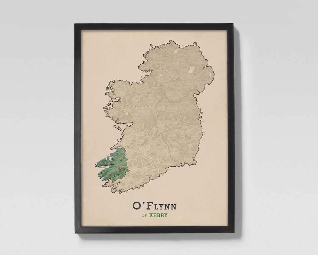 O'flynn of Kerry | clan O'flynn Irish Family Map of Kerry, Ireland - Etsy