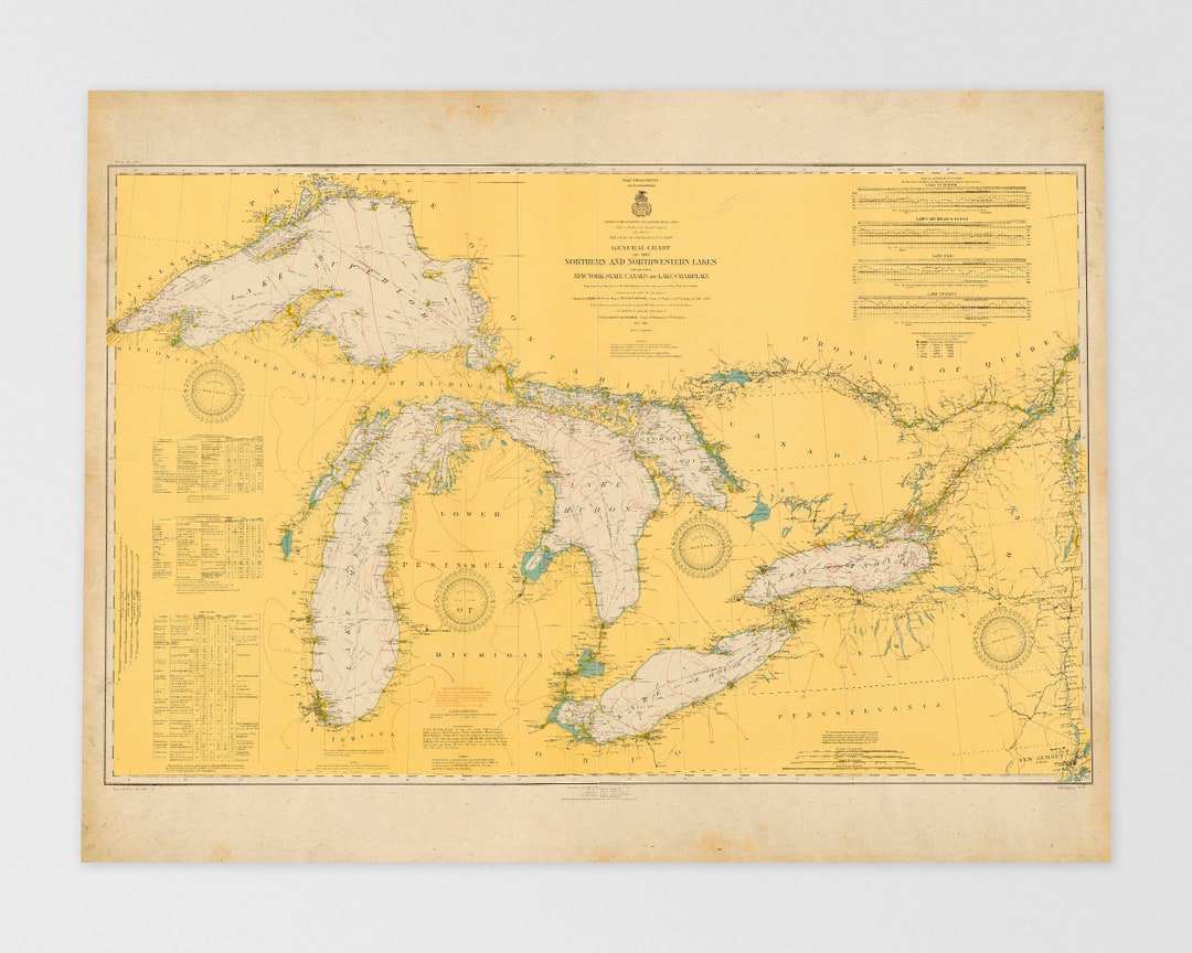 Great Lakes Old Nautical Chart Large Poster Print - Etsy