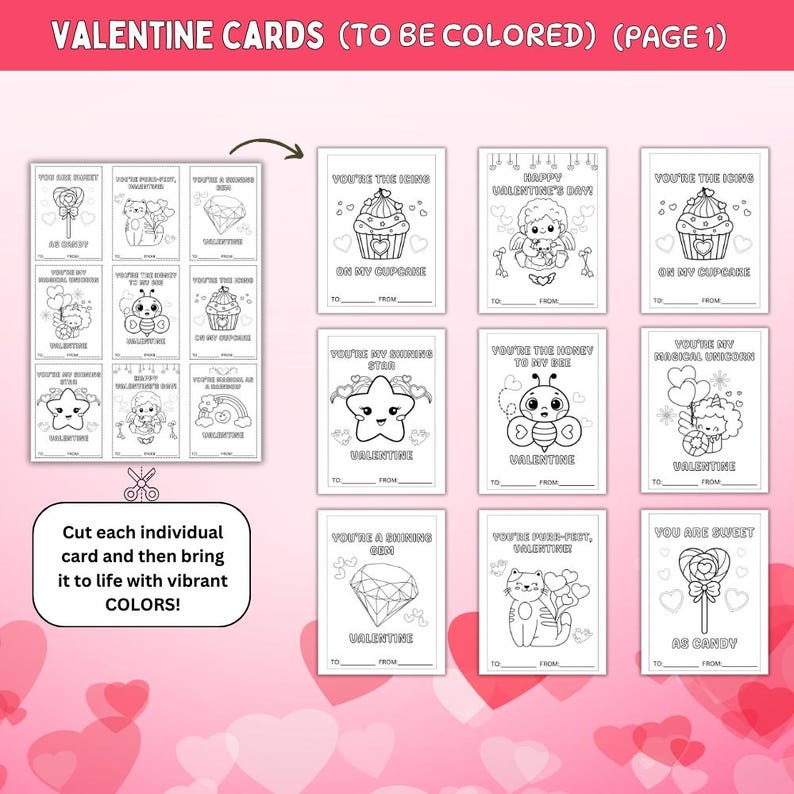 Valentine Coloring Cards Printable Kids Classroom Exchange DIY Color ...