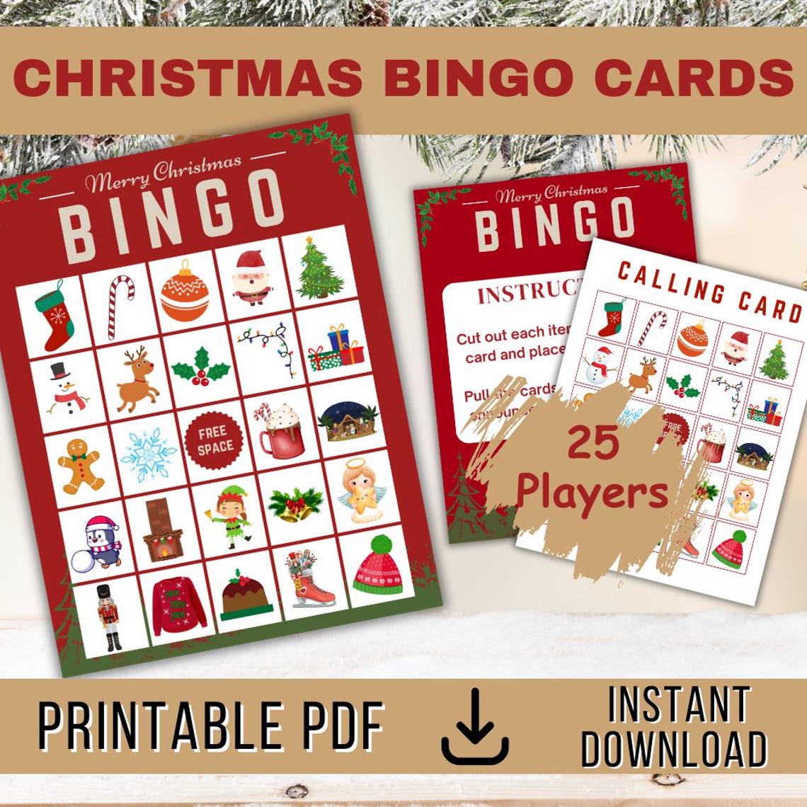 Printable Christmas Bingo Cards Family Game Night Holiday Party ...