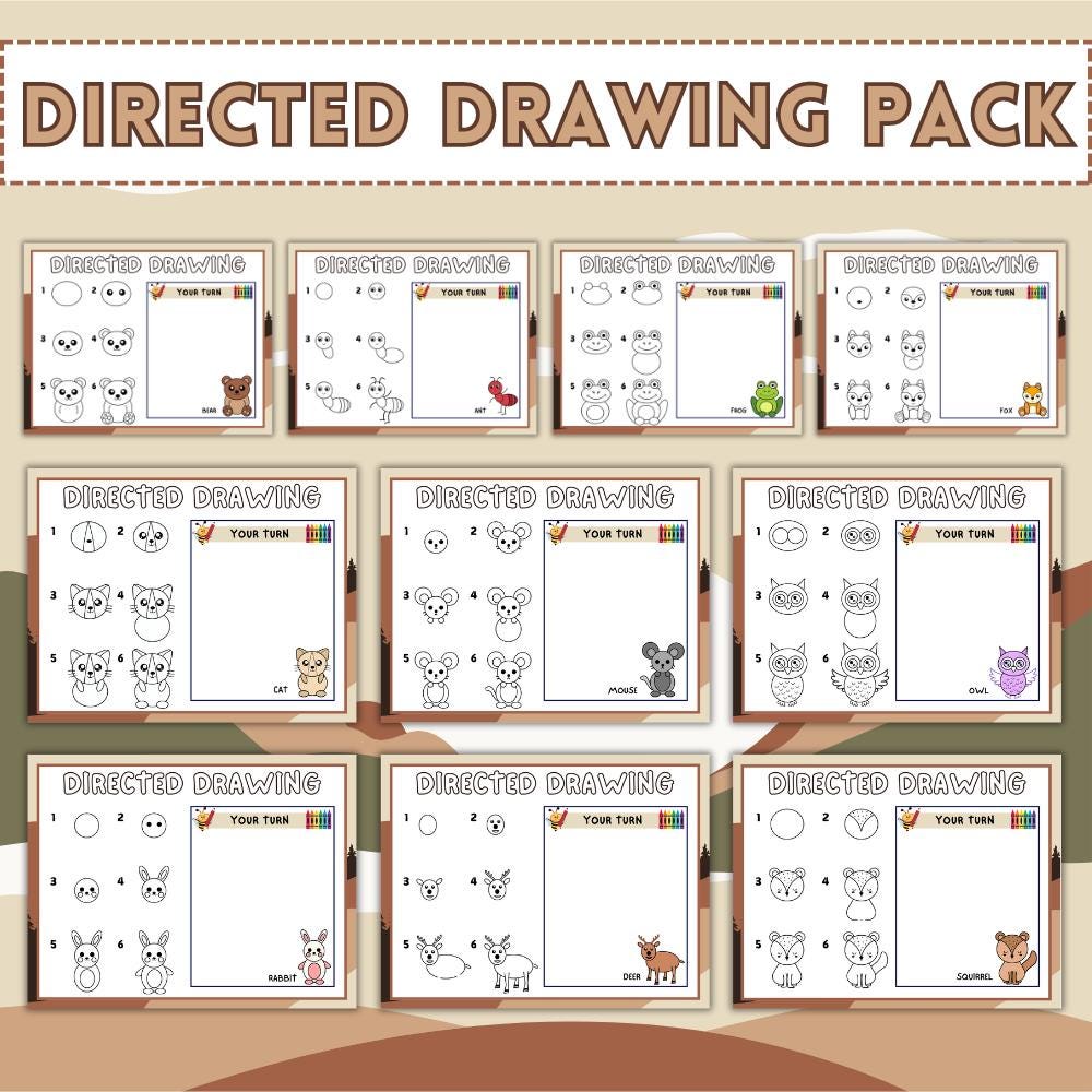 Directed Drawing Pack for Kids Step-by-step Worksheets Preschool Art ...