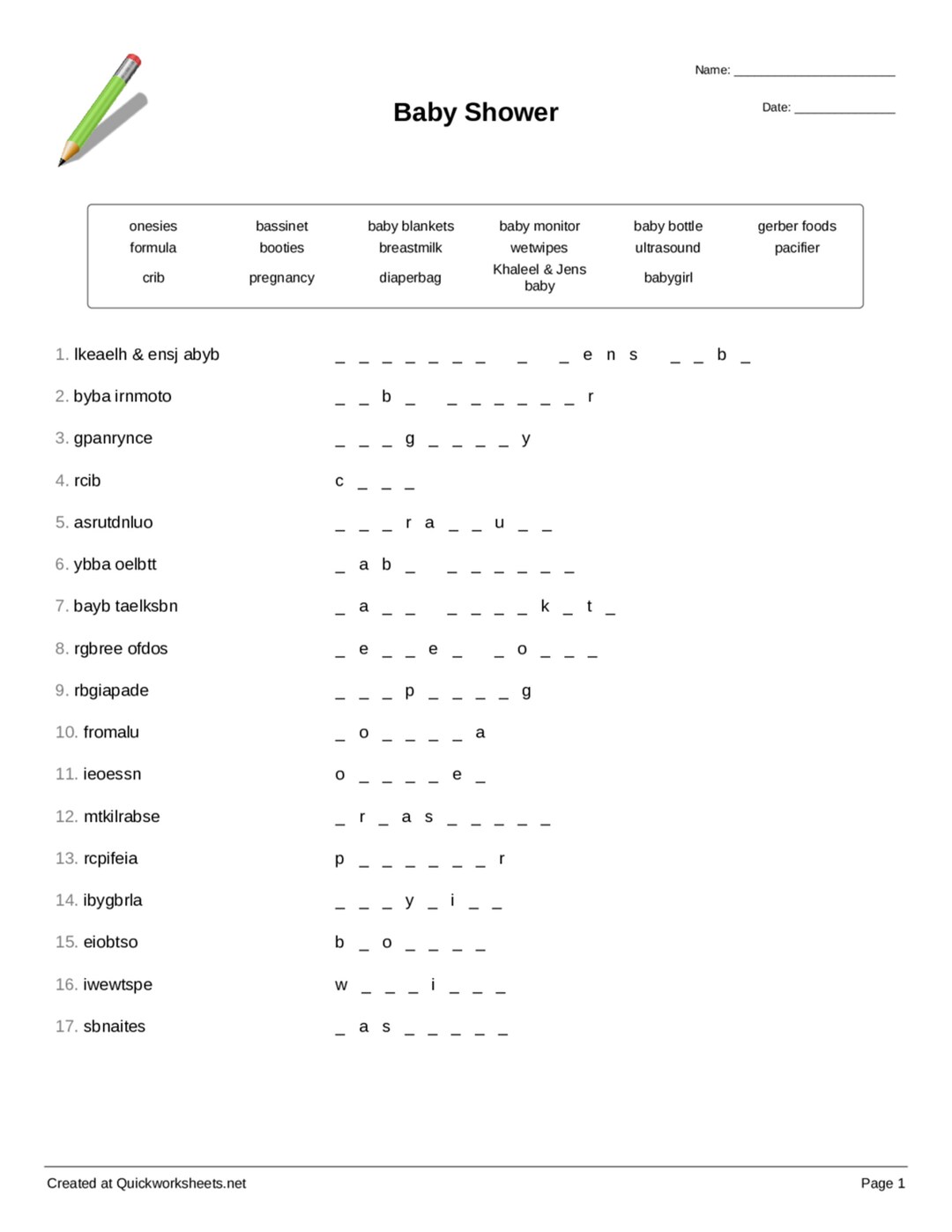 Baby Shower Game, Unicorn Baby Shower, Word Scramble, Girl Baby Shower ...