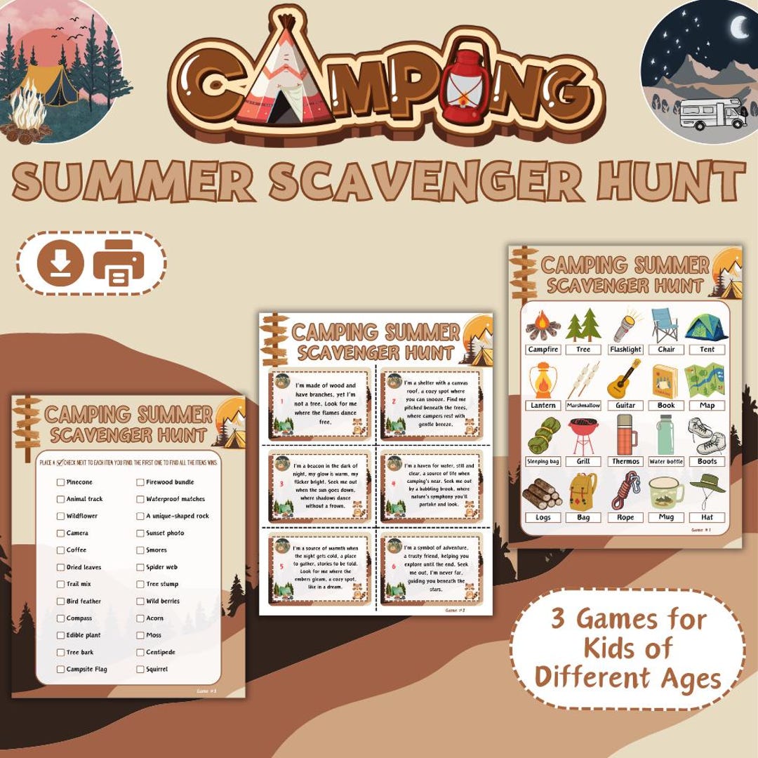 Kids Summer Camp Scavenger Hunt: Printable Outdoor Activity Game for ...