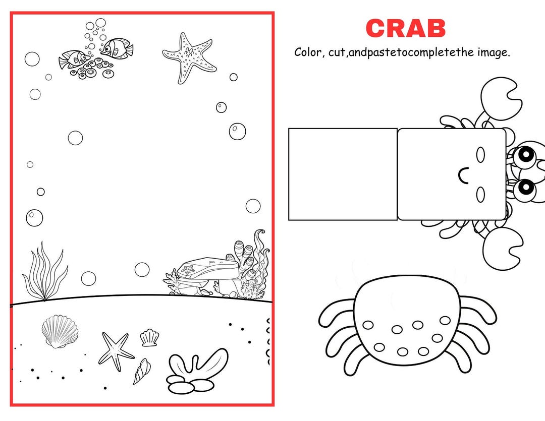 Crab Directed Drawing Worksheets: Preschool Ocean Activity (digital ...
