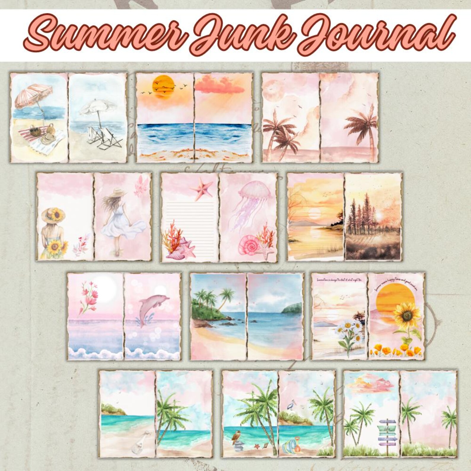 Summer Junk Journal Kit Printable Vintage Ephemera Beach Scrapbook ...