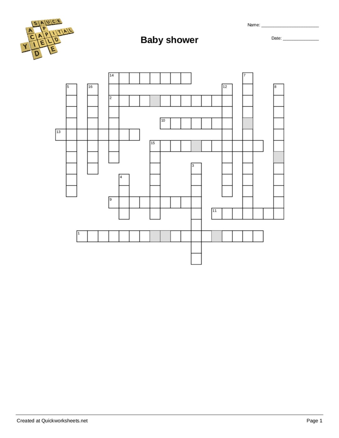 Baby Shower Games, Puzzles, Crossword, Baby Predictions, New Baby, Baby ...