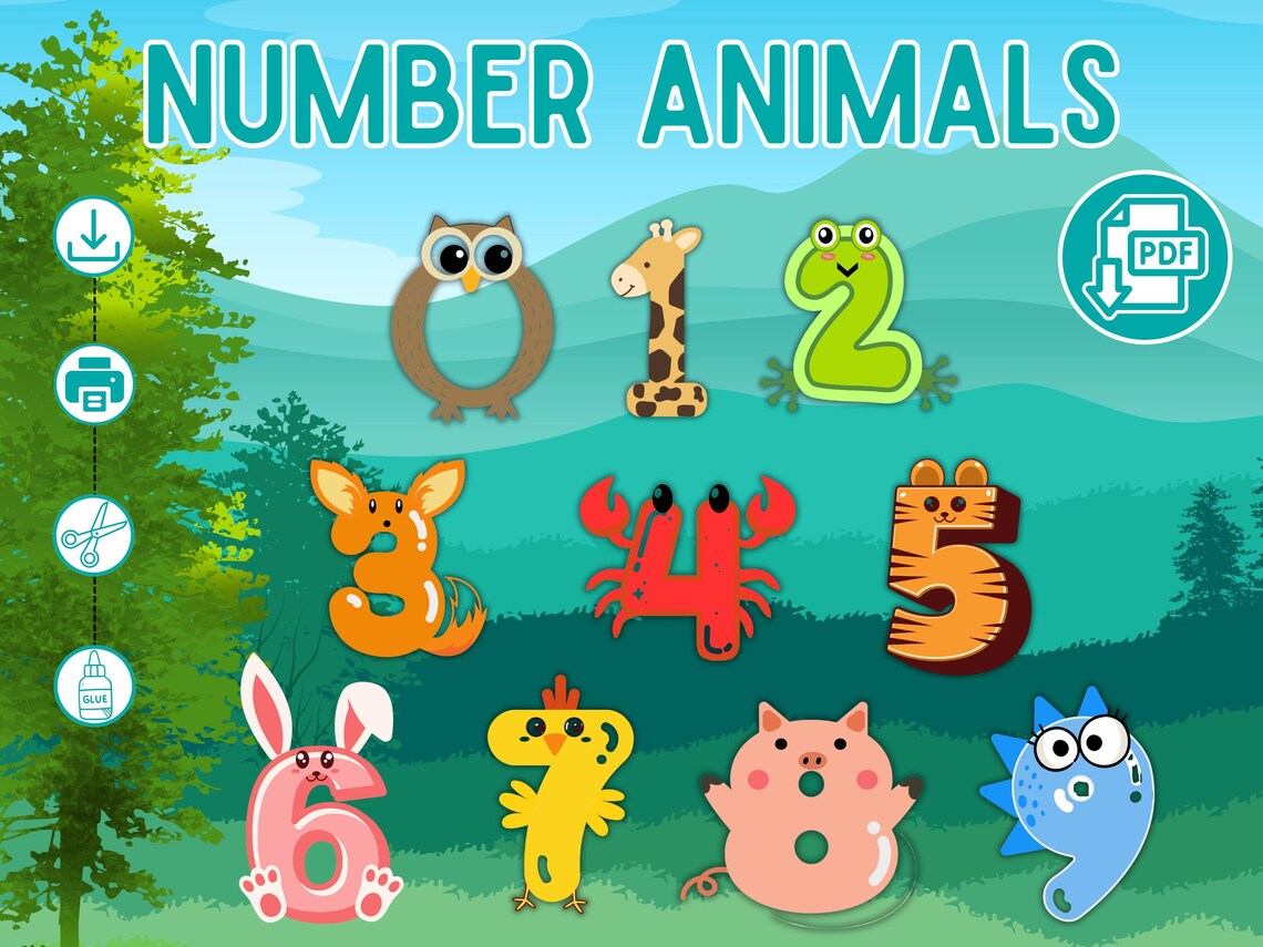 Number Animals Craft Printable Learning Educational Activity Ages 3-6 ...