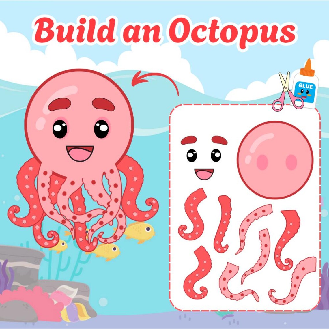 Printable Octopus Craft Kit: Ocean-themed Activity for Kids, Homeschool ...