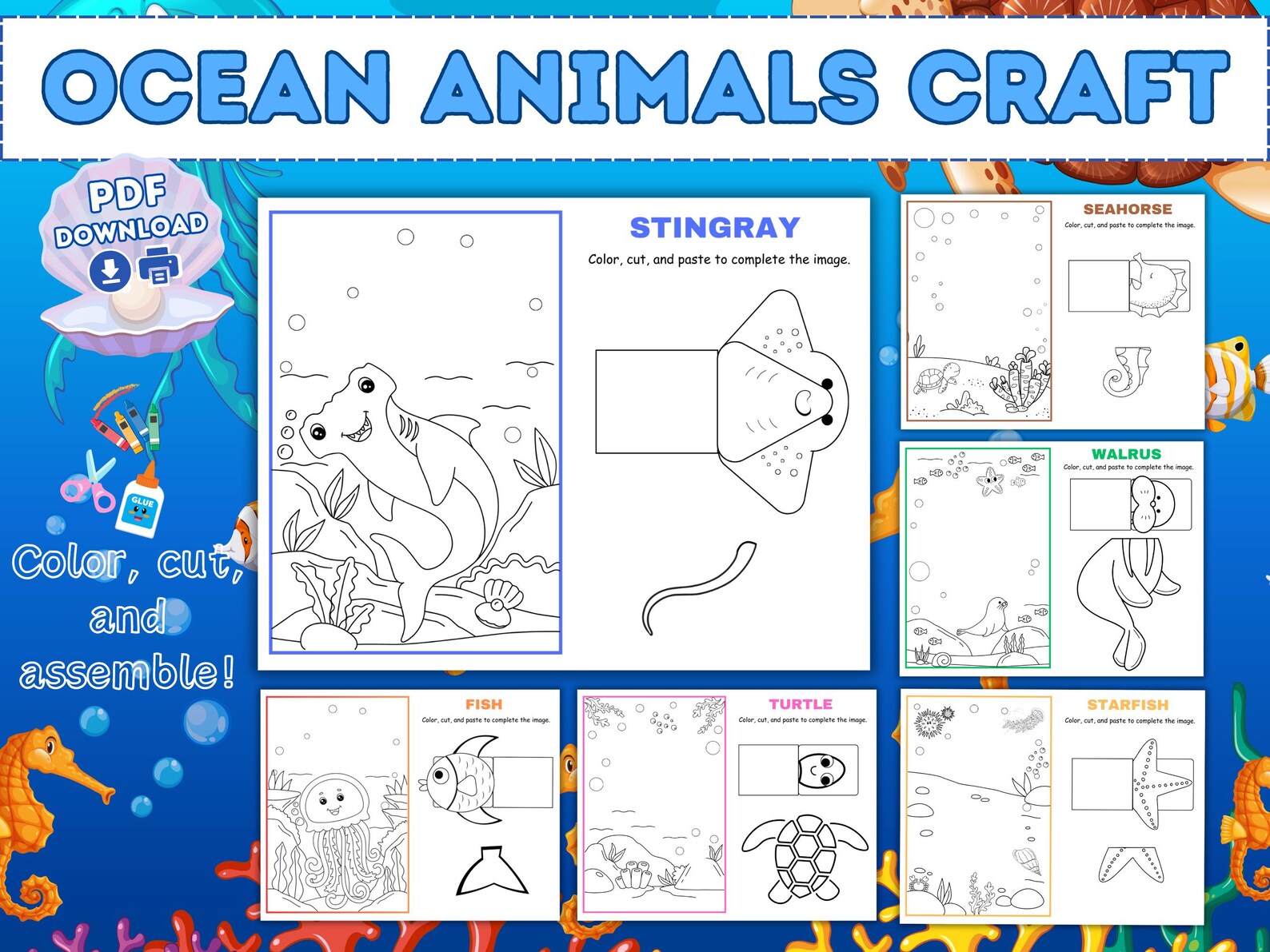 Ocean Animals Crafts Bundle | Printable Kids Summer Activities ...