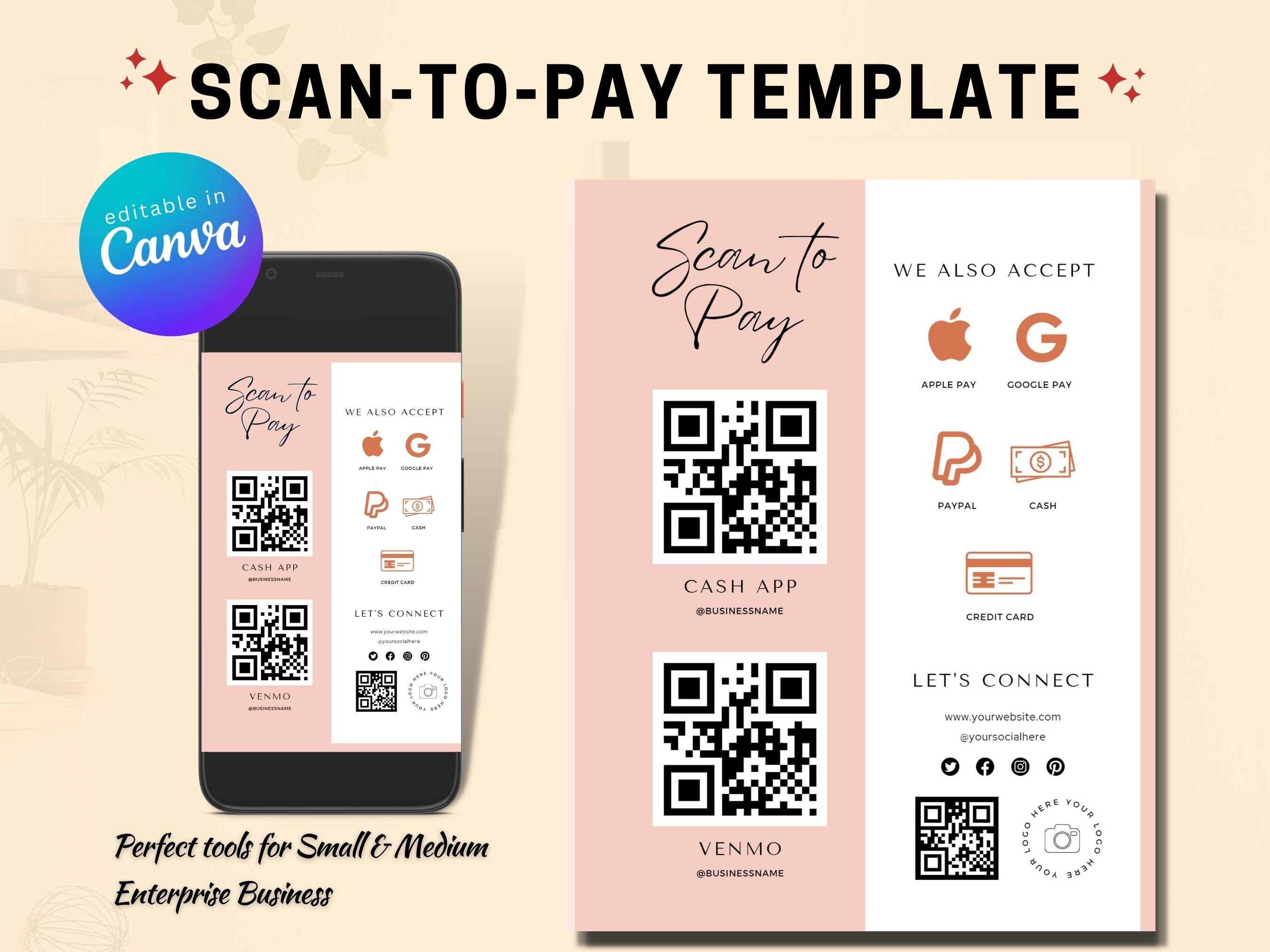 Scan to Pay Editable Template QR Code Sign Payment Printable Scan to ...