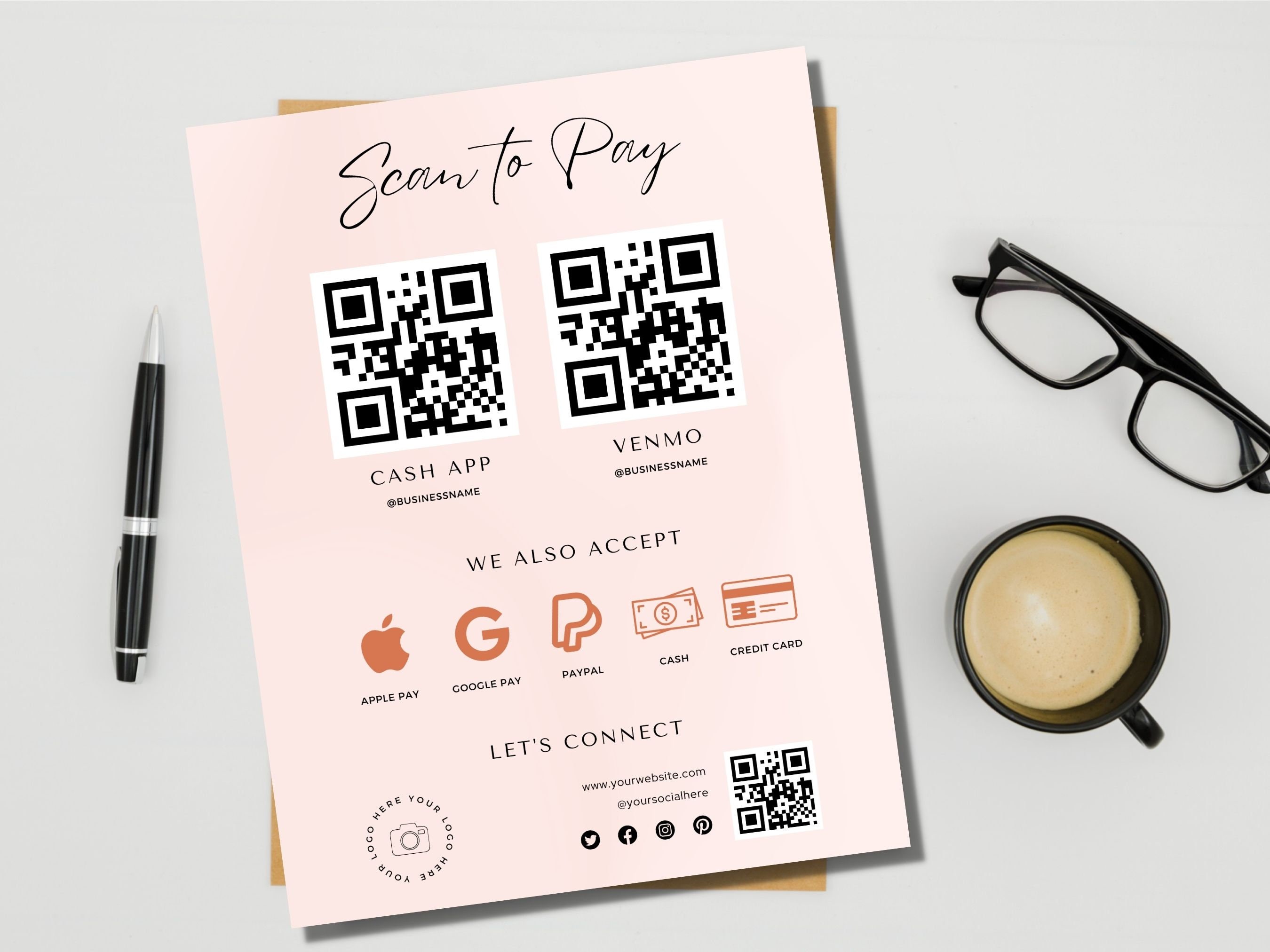 Editable QR Code Sign Printable Payment Sign Scan to Pay Template Scan ...