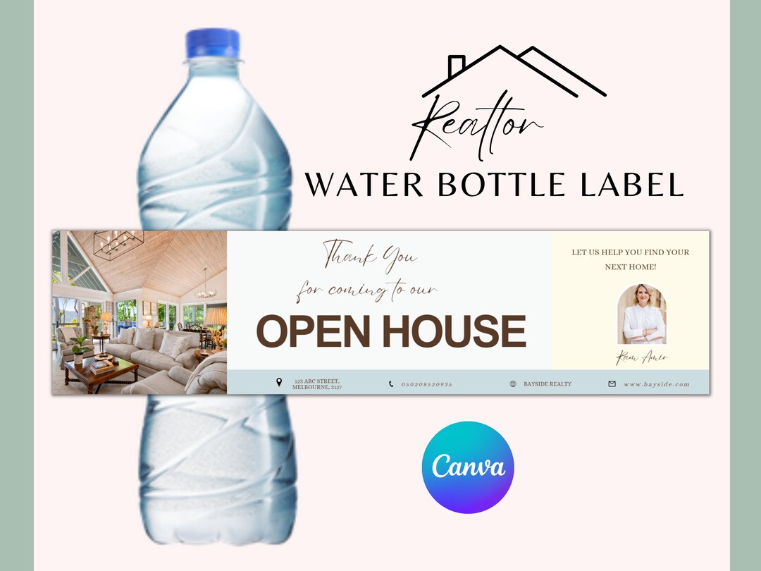 Real Estate Open House Water Bottle Label, Open House Bottle Label ...