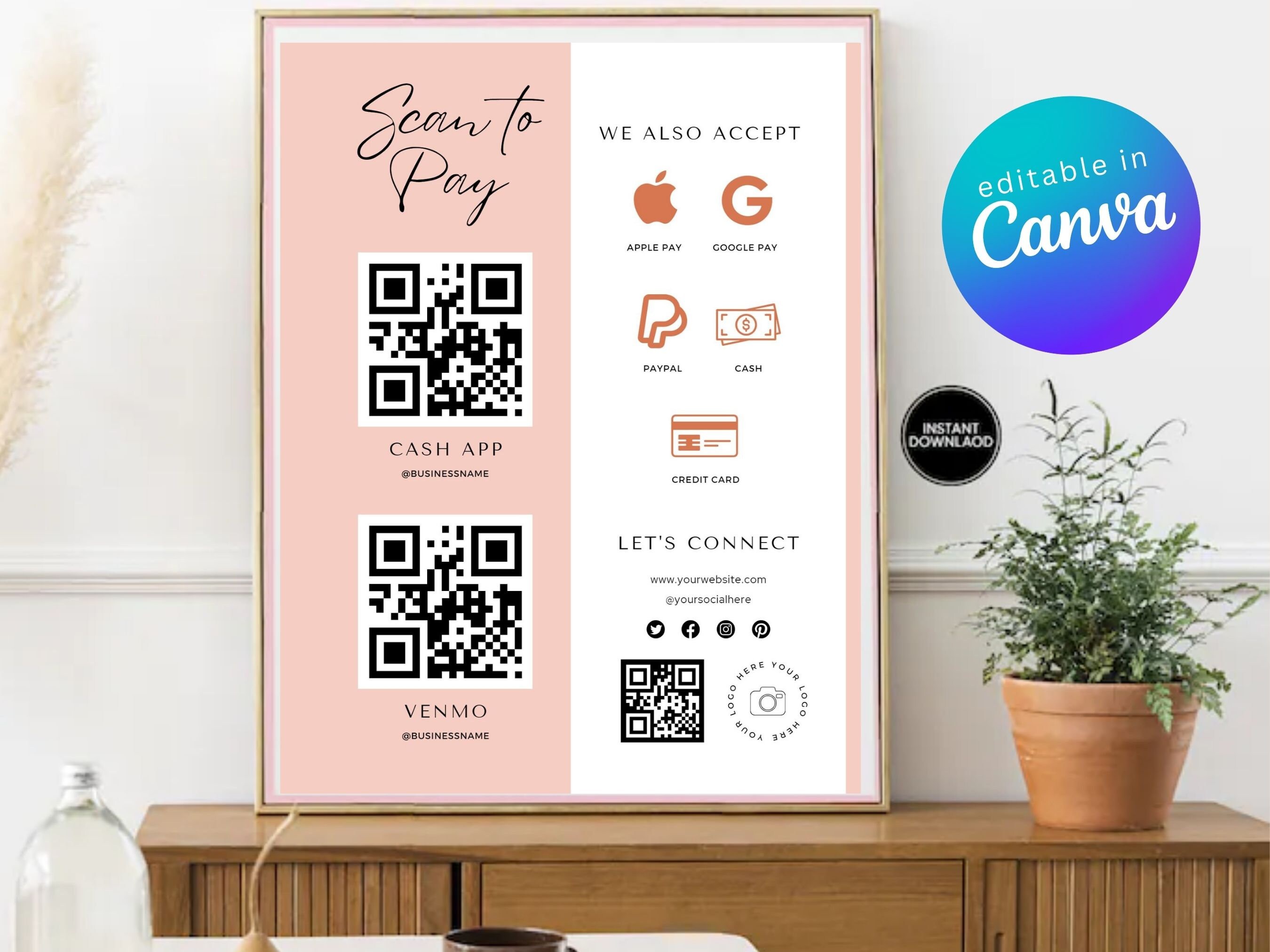 Scan to Pay Editable Template QR Code Sign Payment Printable Scan to ...