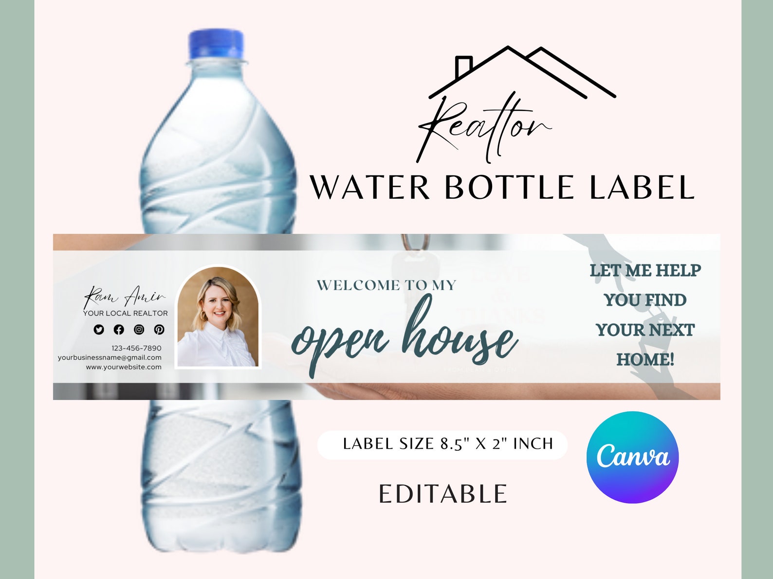 Open House Water Bottle Label Bottle Tag, Realtor Open House Water ...