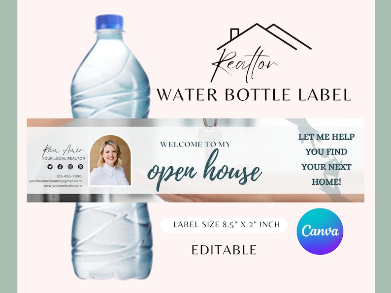 Open House Water Bottle Label Bottle Tag, Realtor Open House Water ...