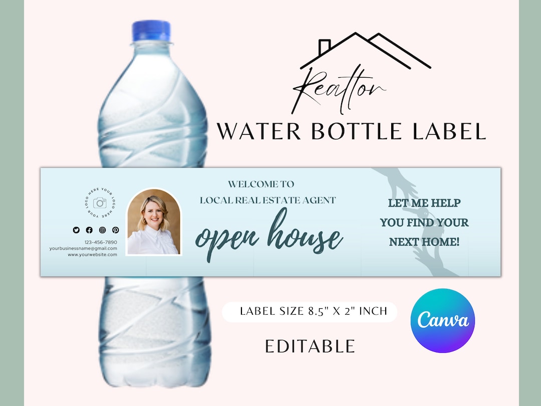 Open House Water Bottle Label, Open House Bottle Tag, Real Estate Water ...