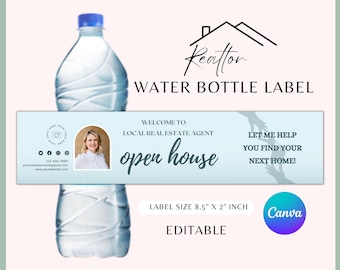 Open House Water Bottle Label, Open House Bottle Tag, Real Estate Water ...