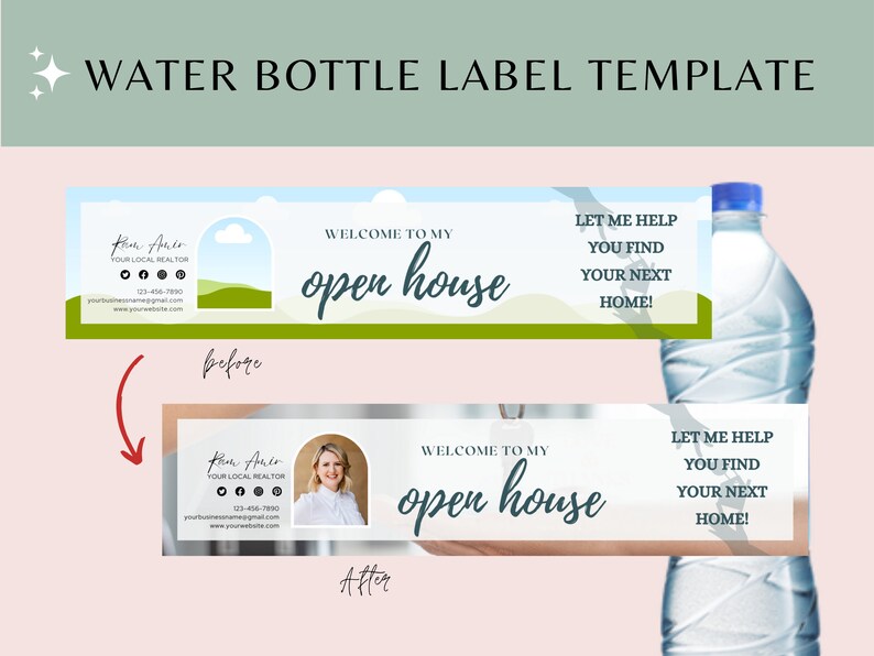 Open House Water Bottle Label Bottle Tag, Realtor Open House Water ...