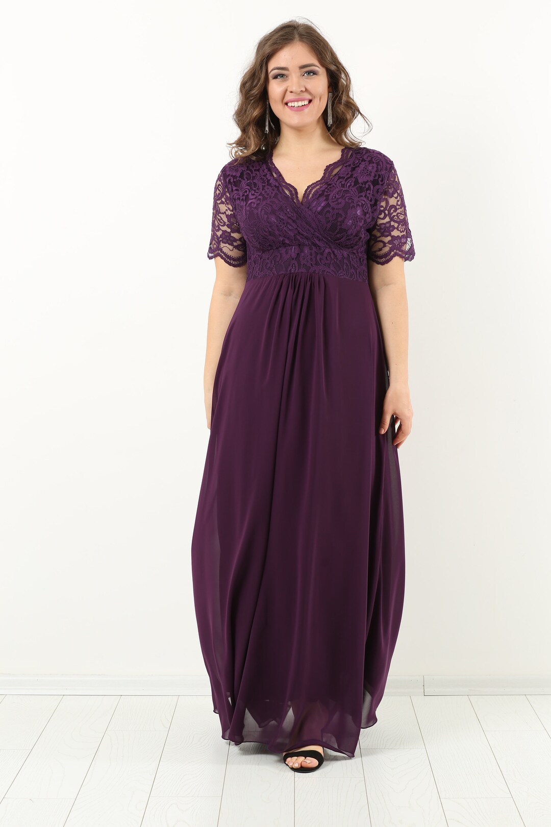 Plus Size Dress, Elegant Women's Dress, Purple Chiffon Dress, Cocktail ...