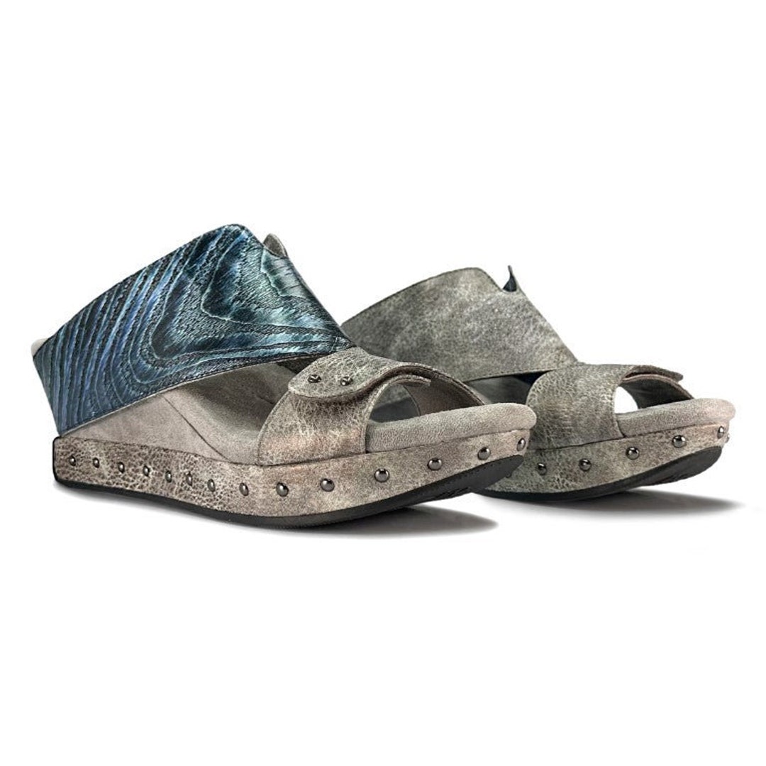 Modzori Women’s Argo Reversible Vegan Wedge Sandal - Grey Flips to Blue ...