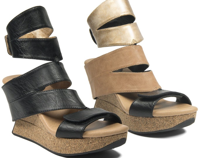 Modzori Womens Karma Reversible Vegan Wedge Sandal Beige Flips to Black ...