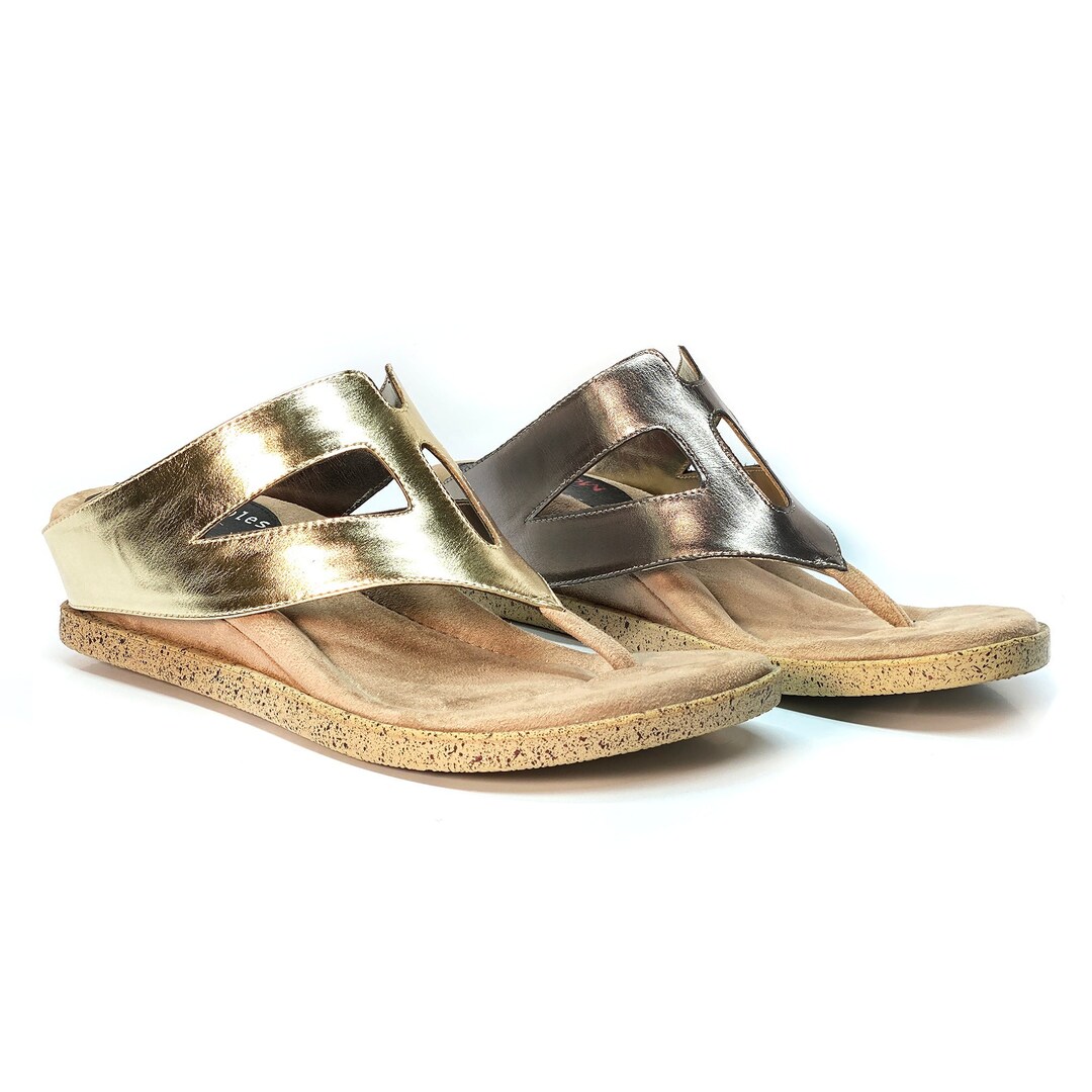 Modzori Women’s Aziza Reversible Vegan Wedge Sandal - Gold Flips to ...