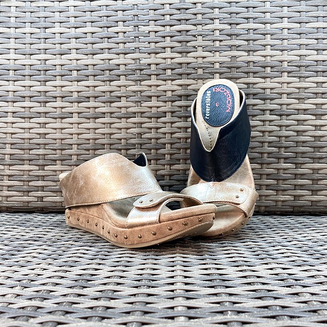 Modzori Women’s Argo Reversible Vegan Wedge Sandal - Pearl Gold Flips ...