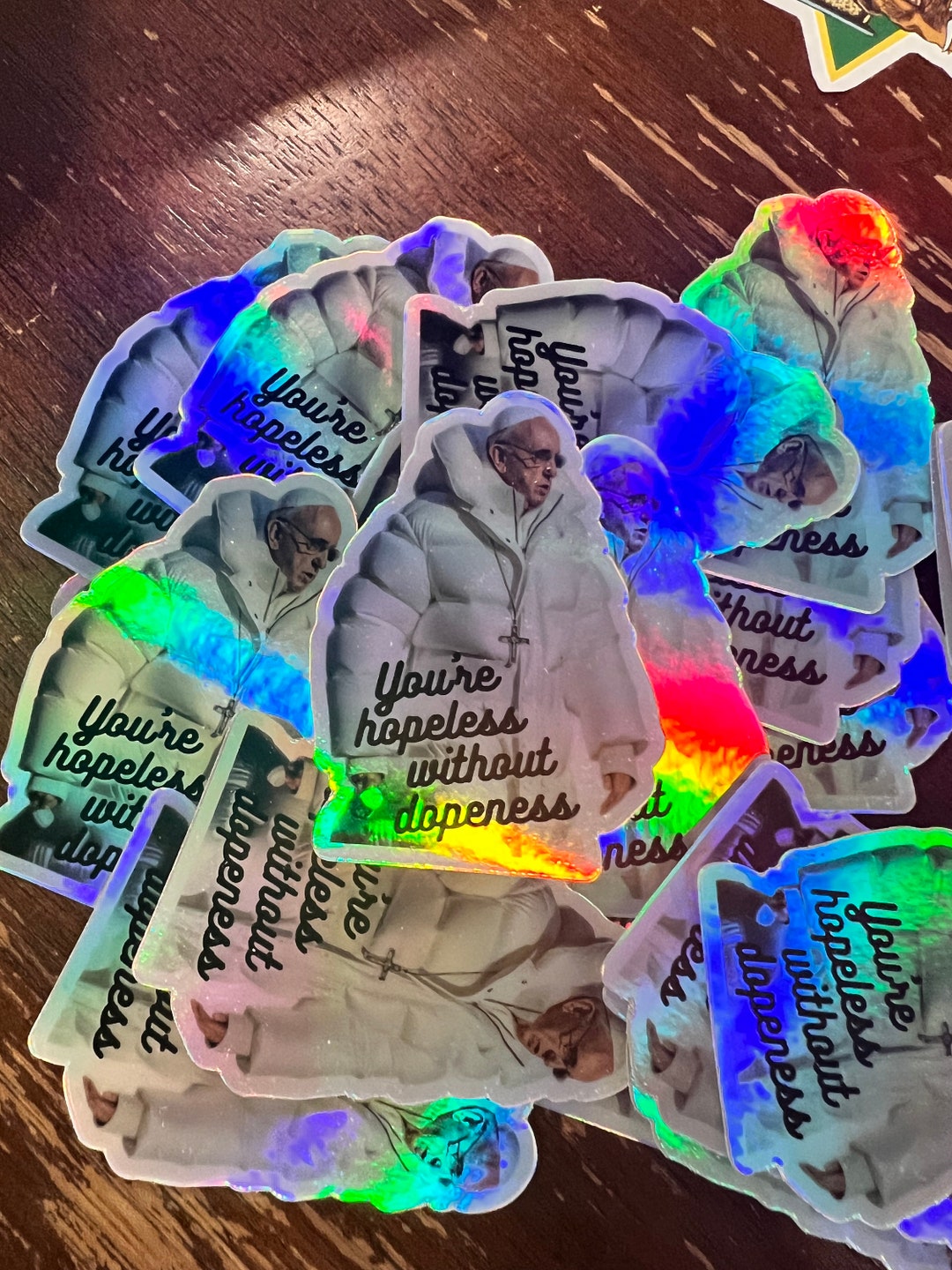 Pope in Puffer Holographic Sticker - Etsy