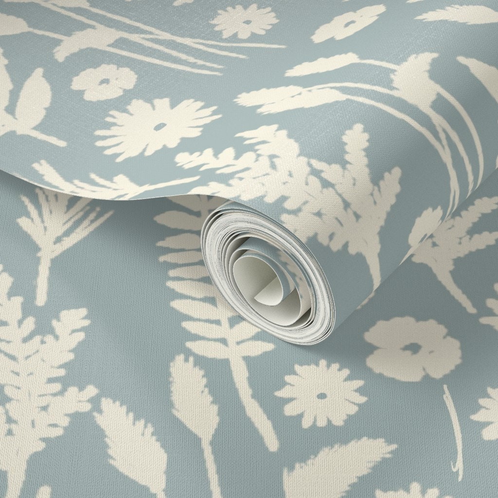 CUSTOM SIZE Autumn Prairie Wallpaper in Steel Blue, Removable Wallpaper ...