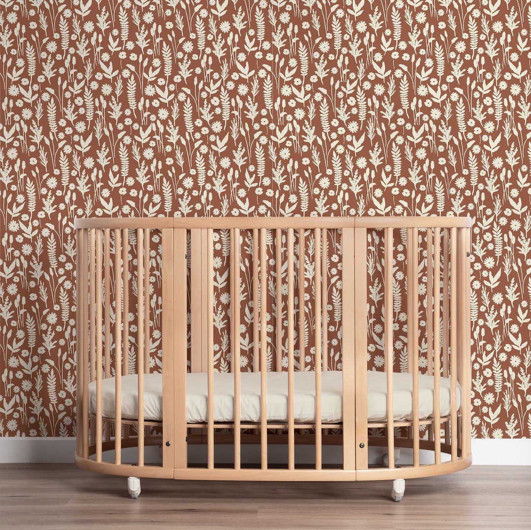 Autumn Prairie Wallpaper in Rust. Removable Wallpaper, Floral Wallpaper ...