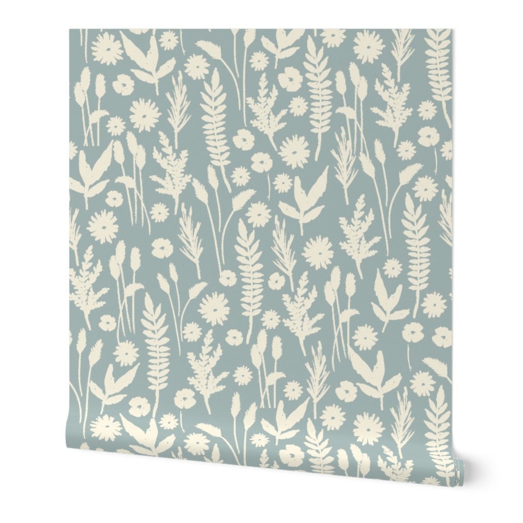 CUSTOM SIZE Autumn Prairie Wallpaper in Steel Blue, Removable Wallpaper ...