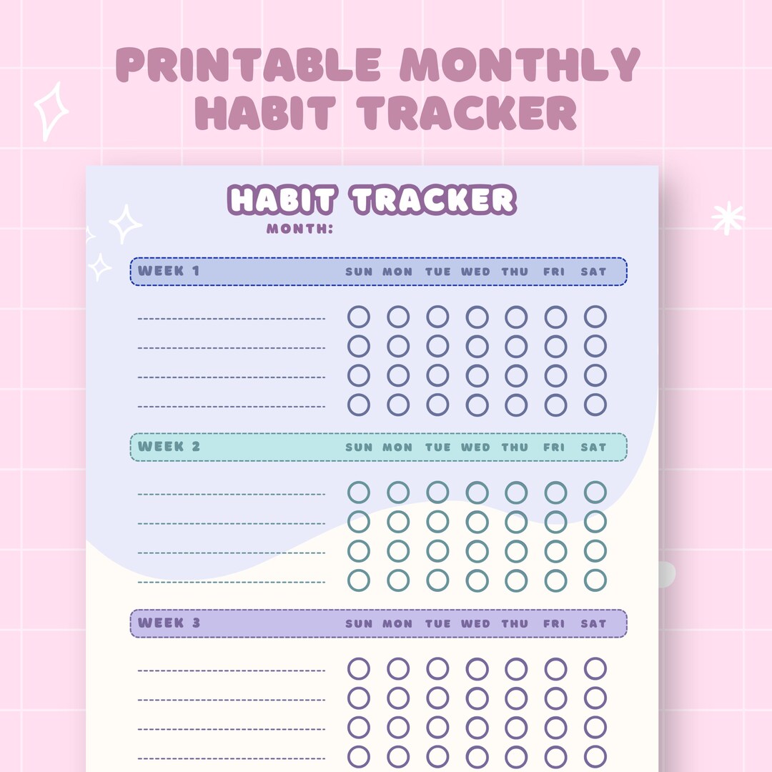 Printable Monthly Habit Tracker | Kawaii Stationery for Productivity ...