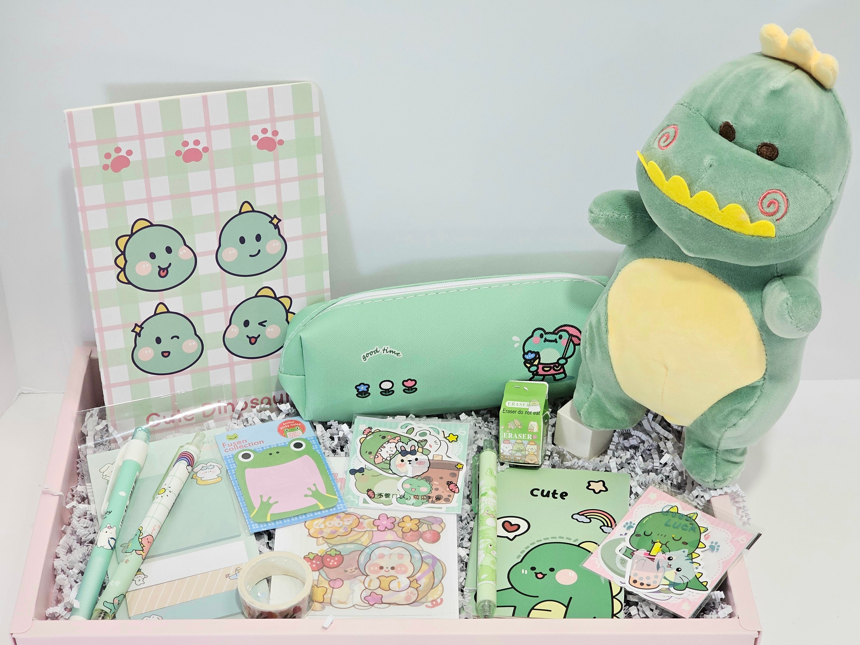 Kawaii Dinosaur and Frog Stationery Box Bundle/ Cute Green Stationery/ Kids Stationary Notebook ...
