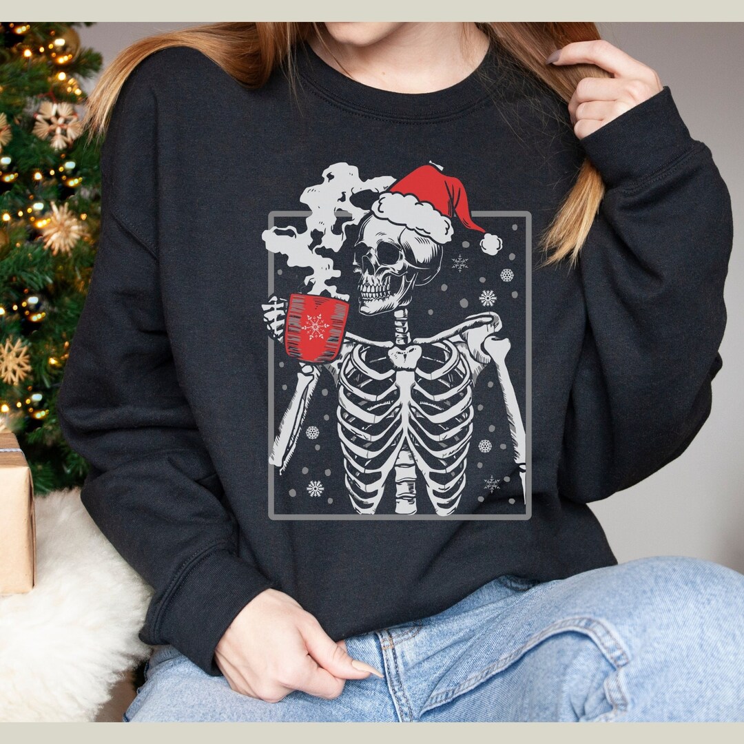 Skeleton Sweatshirt, Skeleton Drinking Coffee Christmas Jumper ...