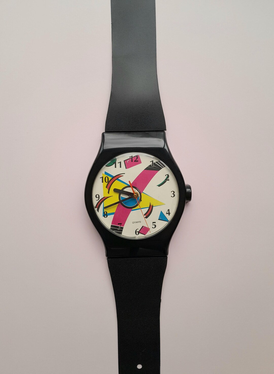 Vintage 80s 90s Large Pendulum Wall Clock Watch Shape Multicolor Decor ...