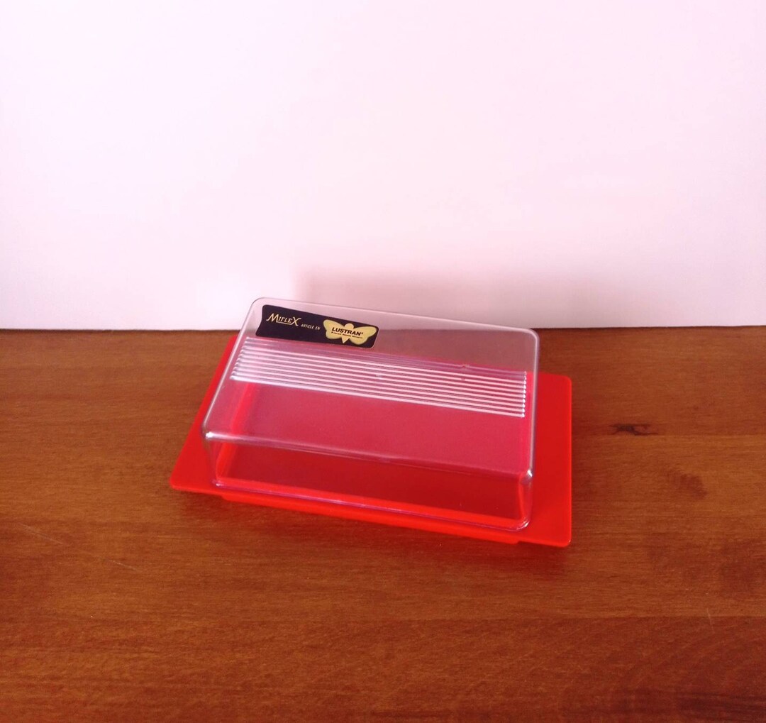 Vintage 70s 80s Miflex Lustran Made in France Red Plastic Butter Dish ...