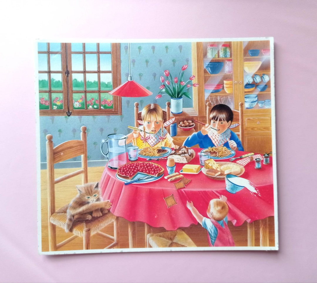 80s Vintage School Wall Poster Rigid Cardboard Kids Have Breakfast - Etsy
